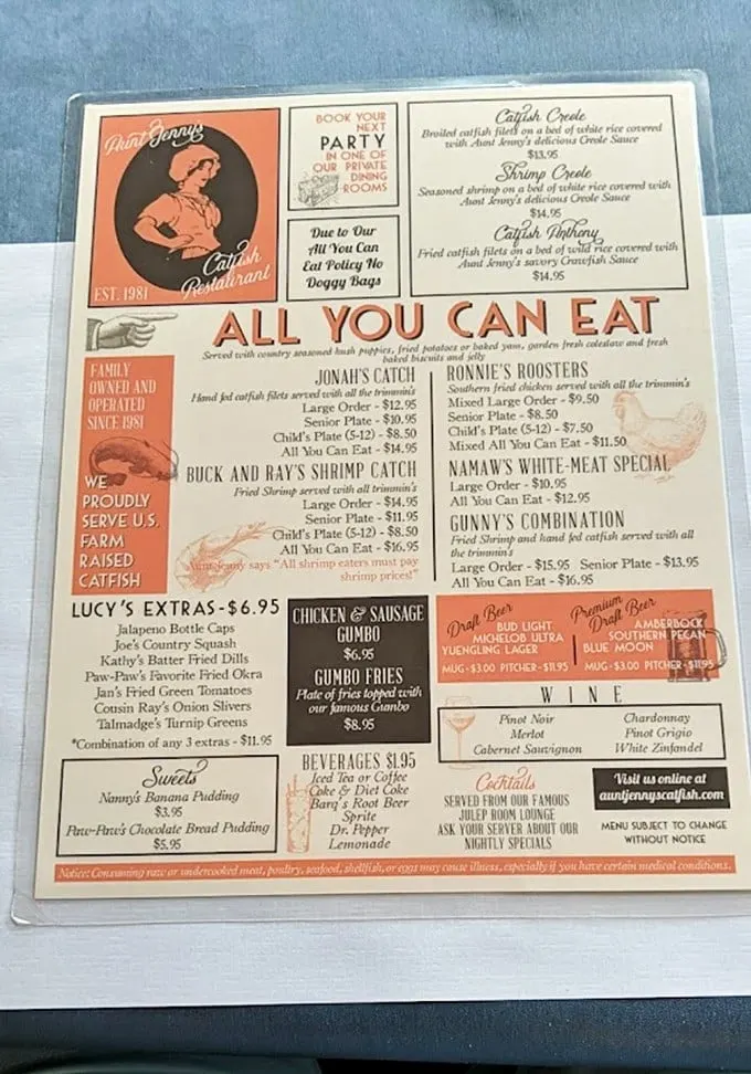 The menu that launched a thousand food comas. Notice the "All You Can Eat" warning – they're not kidding around, folks.