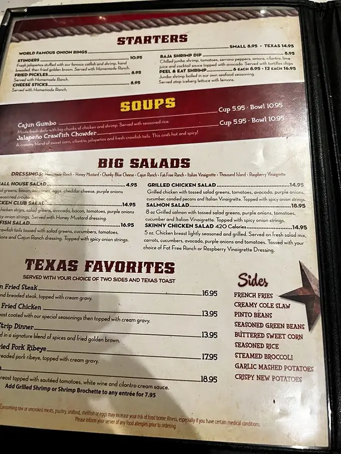 This menu isn't messing around – Texas favorites that could make a vegetarian temporarily question their life choices.