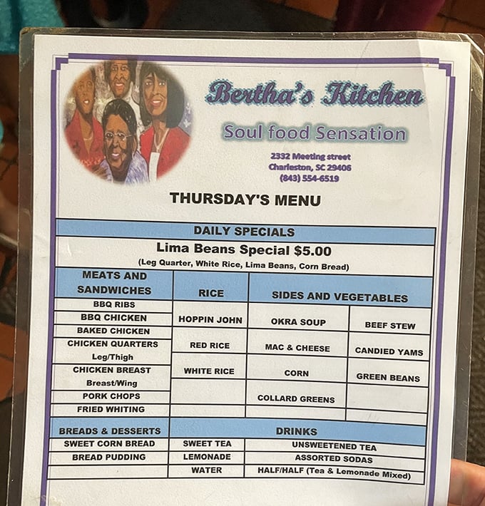 This menu isn't just a list of dishes; it's a roadmap to Southern food paradise with all the classics accounted for.