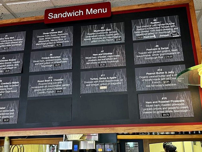 Decisions, decisions! The sandwich menu reads like poetry to carb enthusiasts. Each option more tempting than the last.