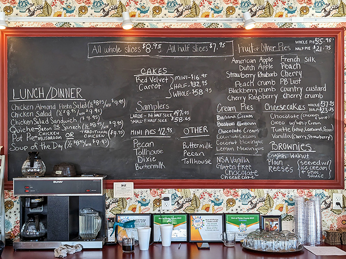 This chalkboard menu isn't just a list—it's a roadmap to happiness with more than 30 varieties of handcrafted pies waiting to change your life.