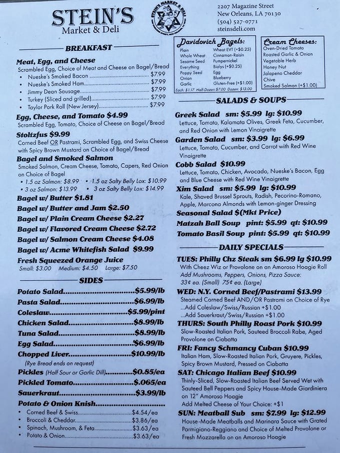 This menu isn't just a list—it's a roadmap to happiness. The Philly Cheesesteak on Tuesday might just be worth planning your entire week around.