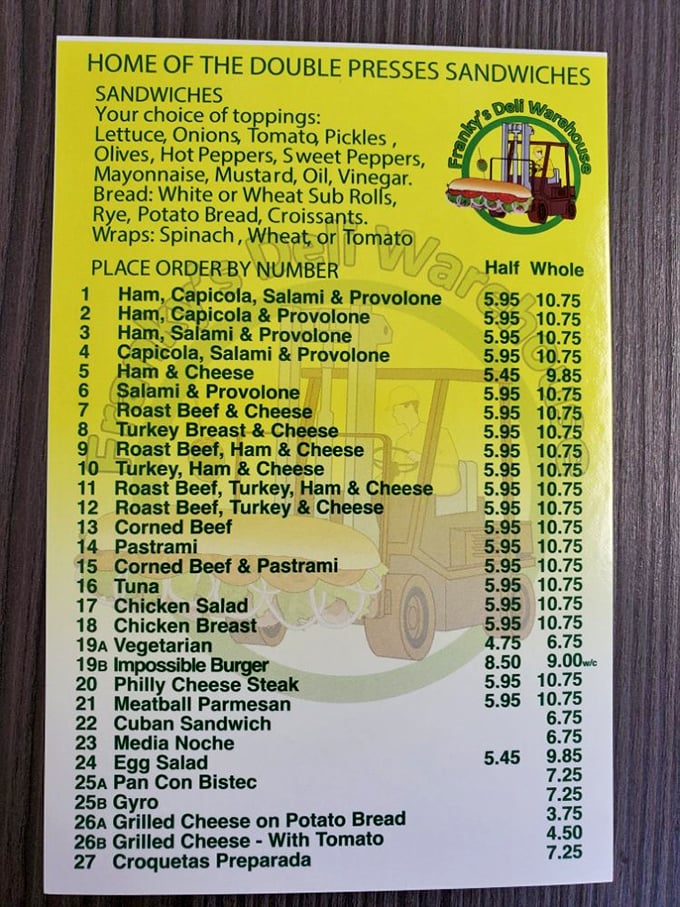 The legendary menu board—a yellow beacon of hope for the hungry. Each numbered sandwich represents a different path to happiness.