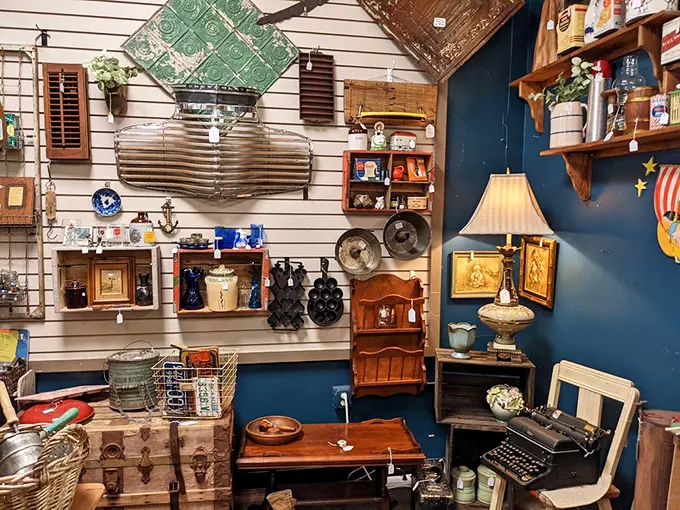 Every nook reveals a new decade—vintage typewriters and blue walls creating the perfect backdrop for your next "I found it!" moment.