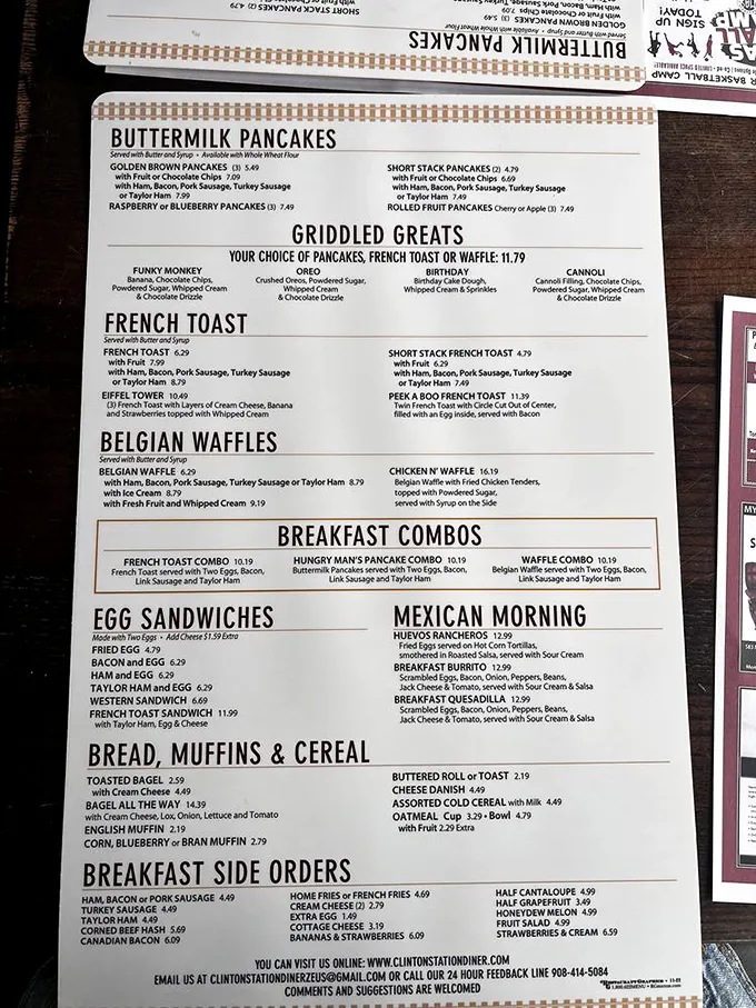 This isn't just a menu—it's a roadmap to happiness. The breakfast section alone could sustain you through nuclear winter.