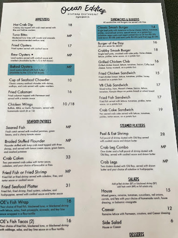 This menu reads like a love letter to the Atlantic—seafood chowder with shrimp and scallops is the headliner that steals the show.