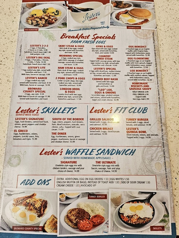 Studying Lester's menu requires the concentration of a NASA engineer – except the stakes are higher. Your breakfast happiness hangs in the balance.