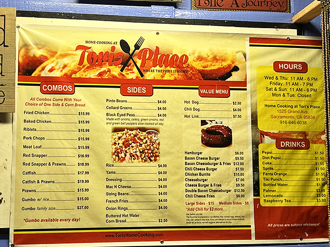 This menu isn't just a list of dishes – it's a roadmap to happiness with fried chicken as your North Star.
