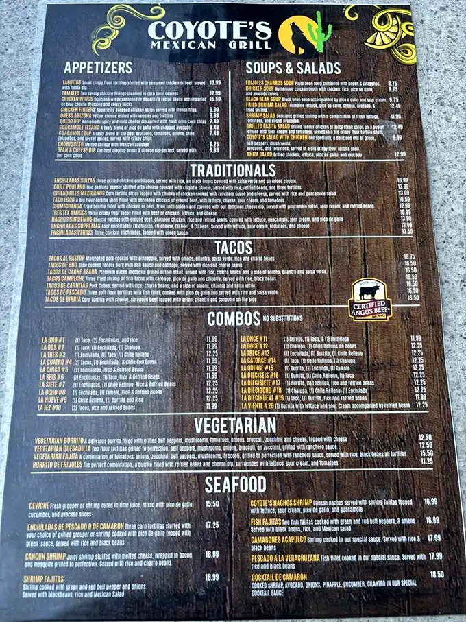A menu that reads like a love letter to Mexican cuisine. Choosing just one item is like being asked to pick your favorite Beatles song—theoretically possible but practically torturous.