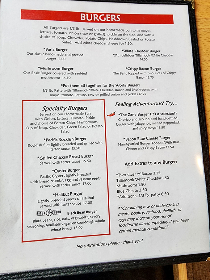 The burger menu reads like a love letter to Oregon's bounty – from Pacific rockfish to Tillamook cheese. Choosing just one might be the hardest work you'll do all day.
