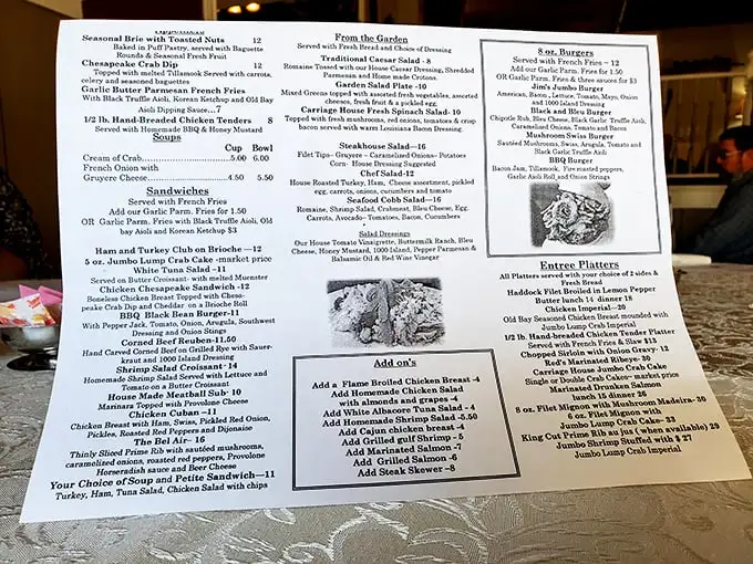 A menu that reads like a love letter to Maryland cuisine. The real challenge isn't deciding what to order—it's figuring out how to try everything.