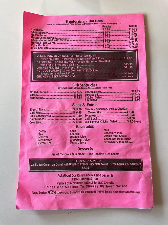 The pink menu of possibilities! Where breakfast dreams come true and lunch fantasies are fulfilled without breaking the bank.