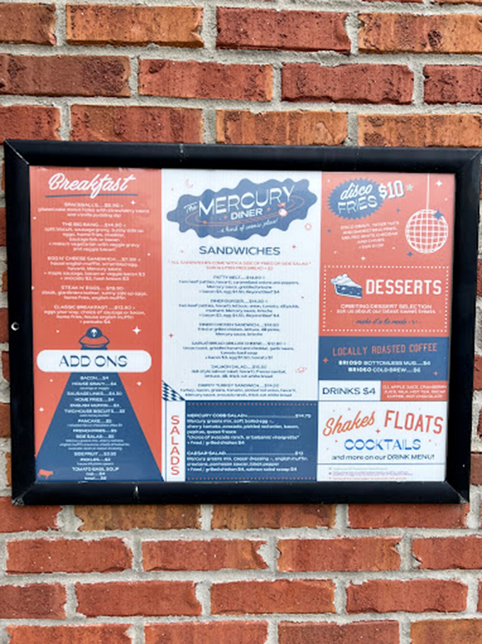 This menu isn't just a list of food—it's a roadmap to happiness with breakfast, sandwiches, and those legendary Disco Fries calling your name.