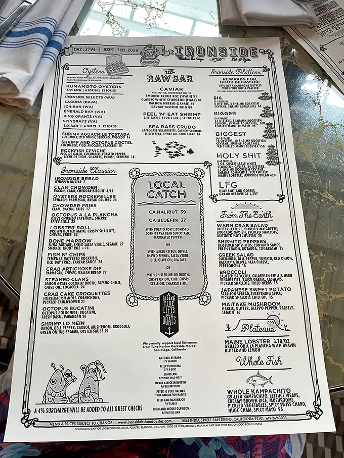 This isn't just a menu – it's a treasure map where X marks the spot for "Holy Shit" platters and lobster rolls worth crossing oceans for.
