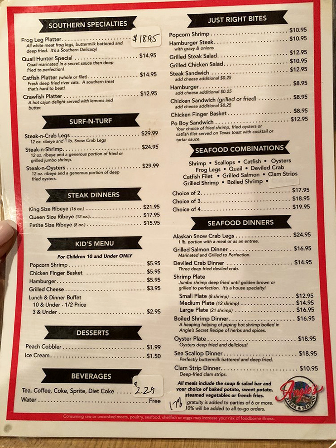 The menu reads like a love letter to Southern cuisine, with ribeyes taking center stage in this carnivore's paradise.