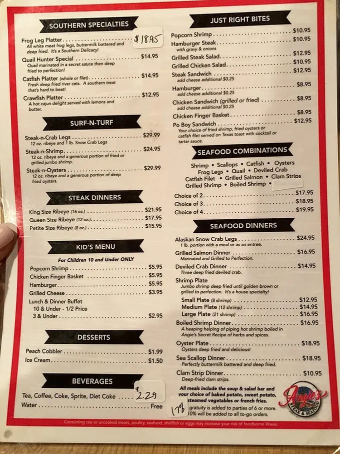 The menu reads like a love letter to Southern cuisine, with ribeyes taking center stage in this carnivore's paradise.