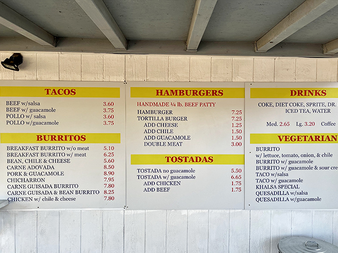 The no-frills menu board tells you everything you need to know – they're not wasting energy on fancy descriptions when the food speaks volumes.