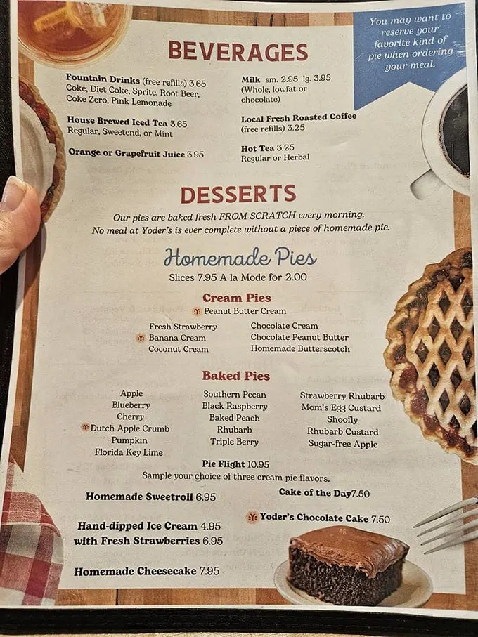 The dessert menu that launched a thousand road trips. Notice the helpful tip to reserve your pie when ordering—sage advice indeed!