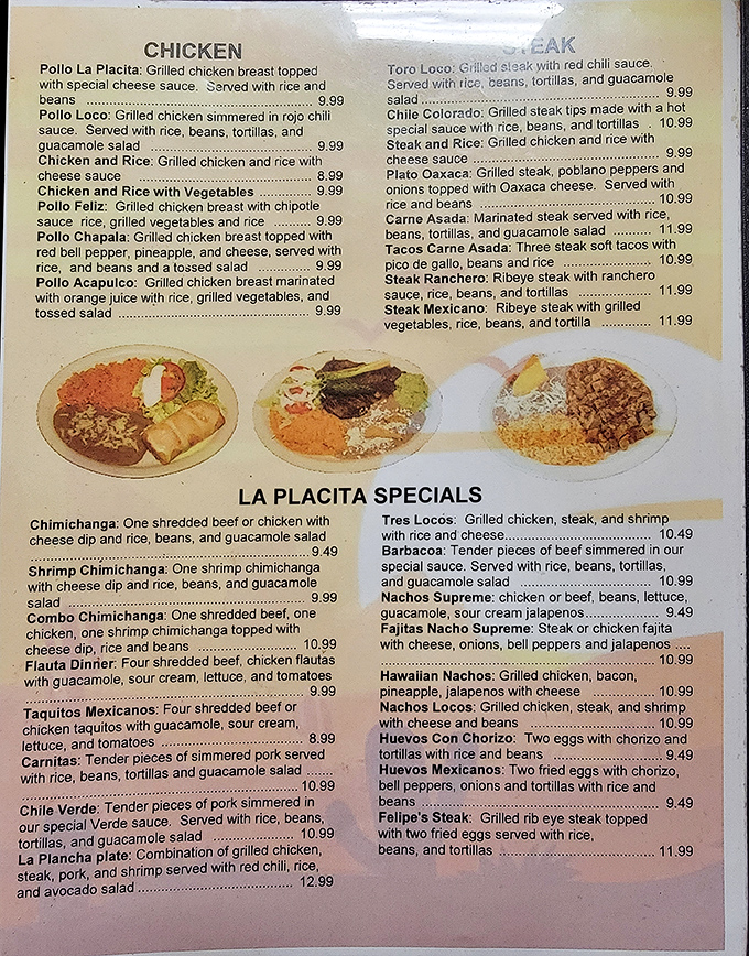 Reading this menu is like getting a love letter from Mexican cuisine—each dish promising a delicious adventure without a passport.