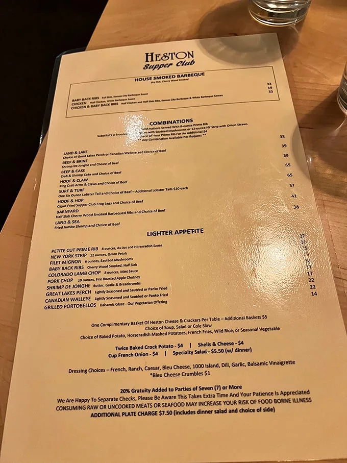 This menu isn't trying to be trendy—it's the culinary equivalent of your most reliable friend. Land & Lake, Surf & Turf—Midwest classics done right.