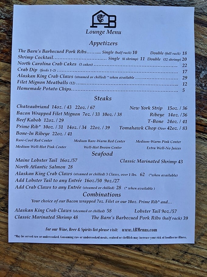 A menu that reads like poetry to carnivores. Notice how "Extra Well—No Juices" appears at the bottom, like a sad afterthought.