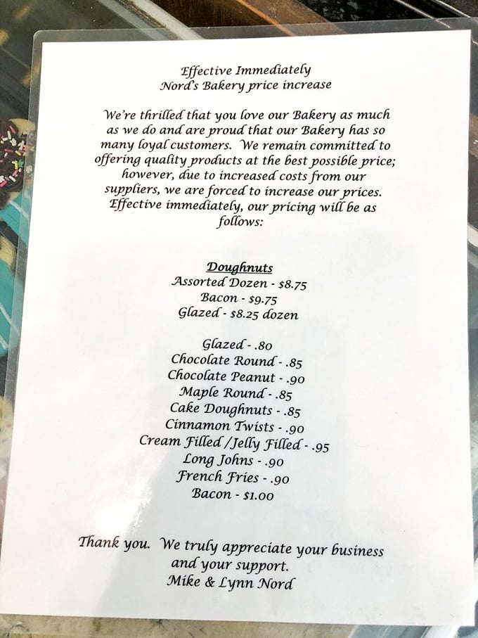 The menu board reads like poetry to donut lovers. Notice the bacon donut commanding top billing—a star deserves its proper recognition.