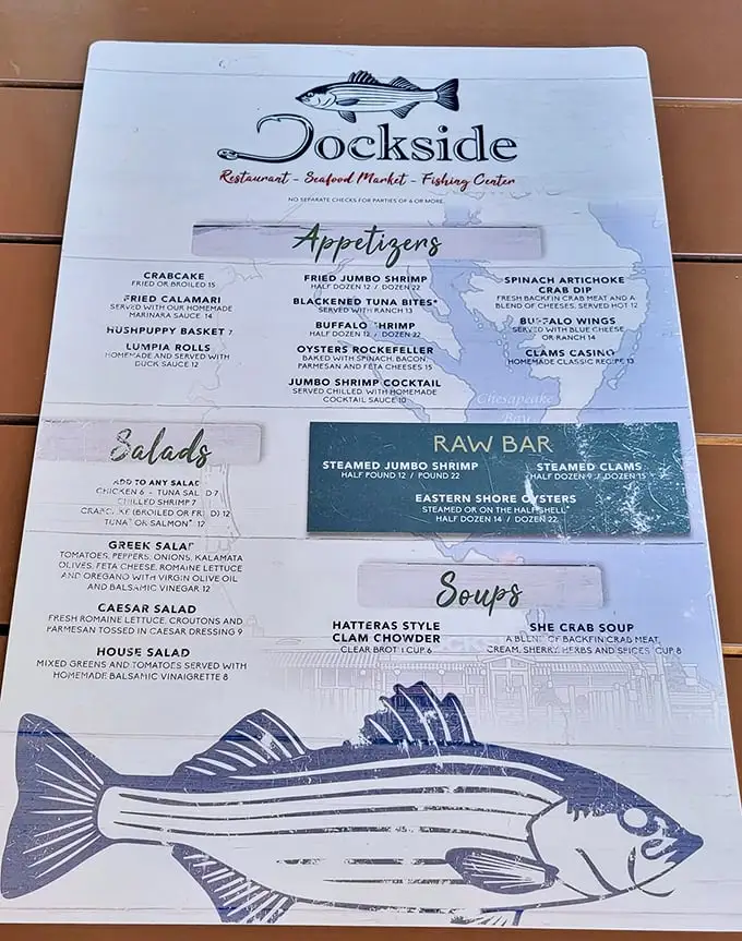 This menu isn't just a list of dishes—it's a treasure map to Virginia Beach's finest seafood bounty, from Oysters Rockefeller to She Crab Soup.