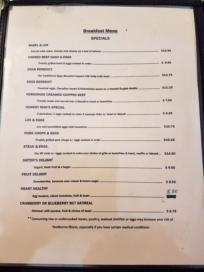 This menu reads like a love letter to morning comfort food—proof that sometimes the best things in life are served before noon.