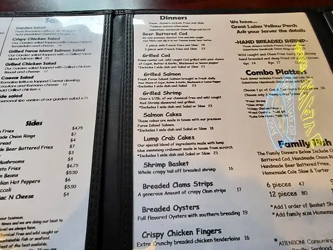 This menu isn't just a list of dishes—it's a love letter to seafood that makes you question Ohio's landlocked status.