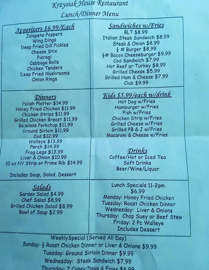 The menu reads like a love letter to comfort food—Polish classics sharing space with American favorites, each promising satisfaction without pretension.