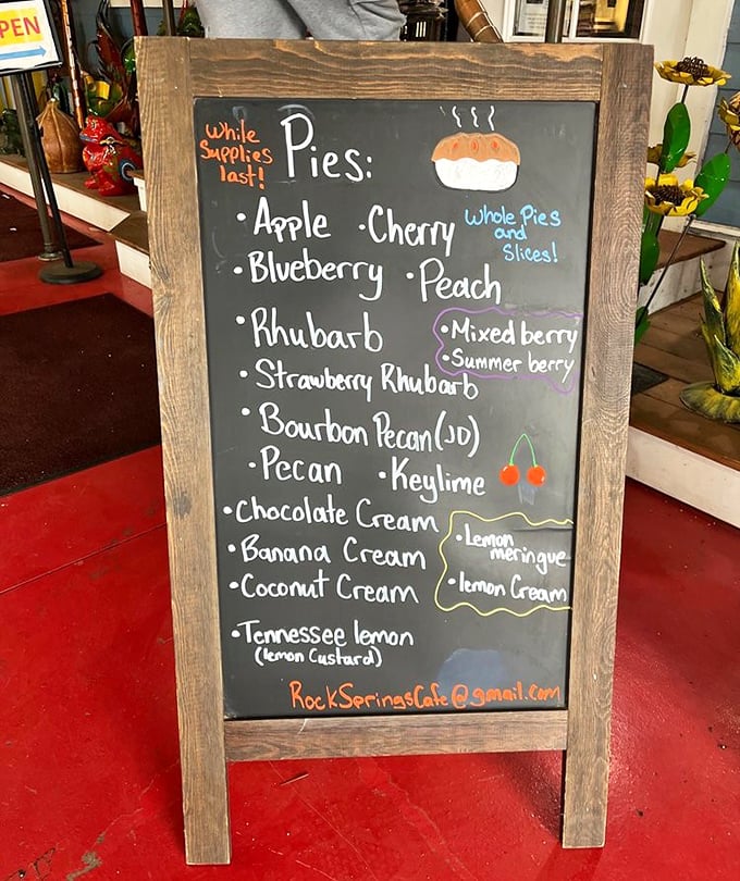 The chalkboard menu reads like poetry to dessert lovers. "While supplies last" is both a warning and a challenge.