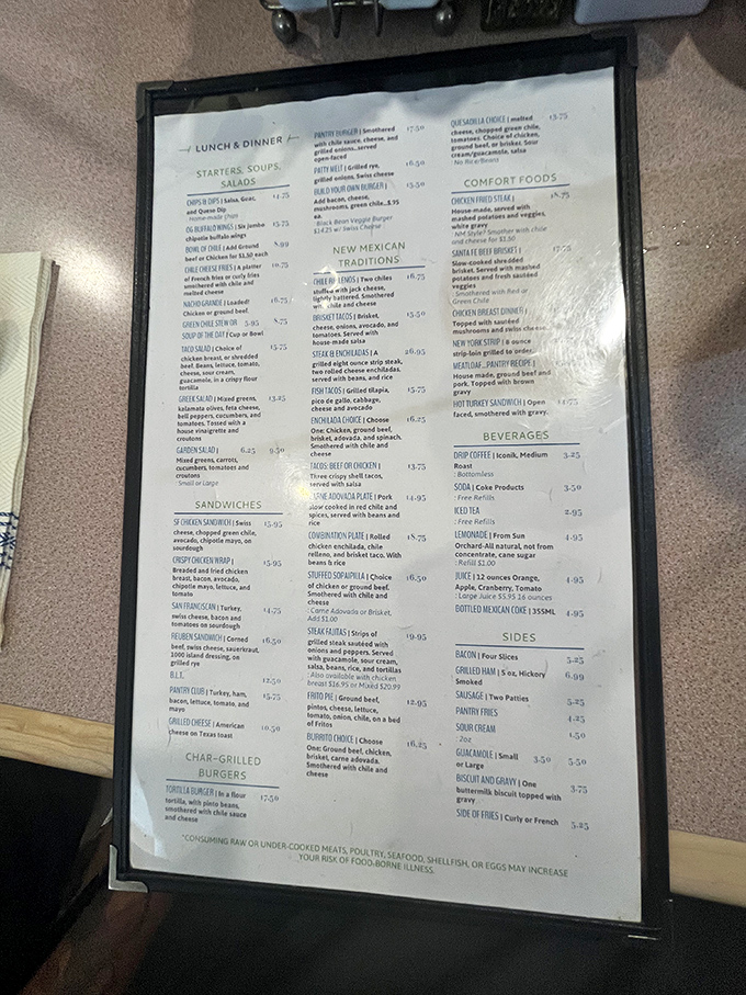 This menu isn't just a list of food—it's a roadmap to happiness with "New Mexican Traditions" as the ultimate destination.