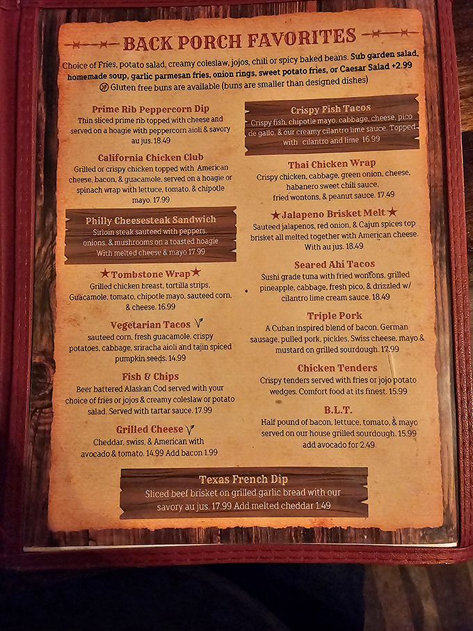 This menu isn't just a list of food—it's a choose-your-own-adventure novel where every chapter ends with satisfaction. The Jalapeño Brisket Melt is calling my name!
