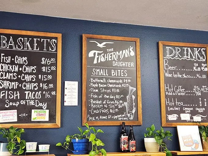 The chalkboard menu reads like poetry to hungry travelers—each option more tempting than the last, with "Small Bites" that are anything but small on flavor.