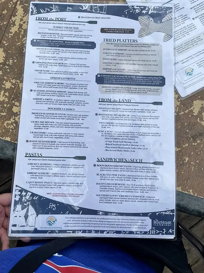 This menu isn't just a list of dishes – it's a treasure map to seafood nirvana. X marks the spot at "Shrimp Favorites."