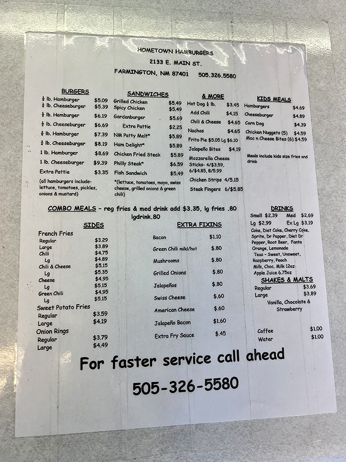 This menu isn't just a list of options—it's a roadmap to happiness. The one-pound cheeseburger isn't a meal, it's a commitment.