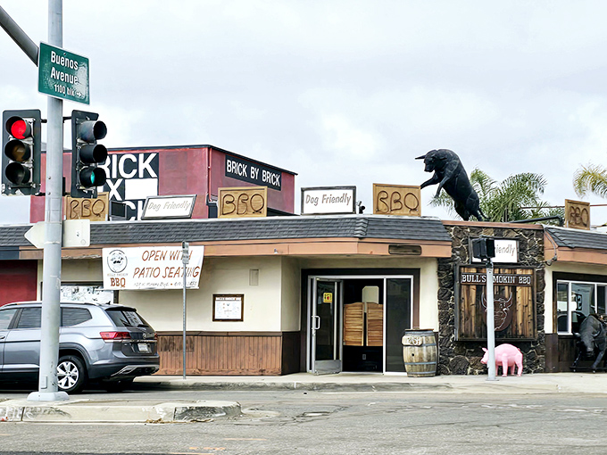 Bull's Smoking BBQ announces itself with a no-nonsense approach and a giant bull sculpture that seems to say, "Yes, we're serious about meat."