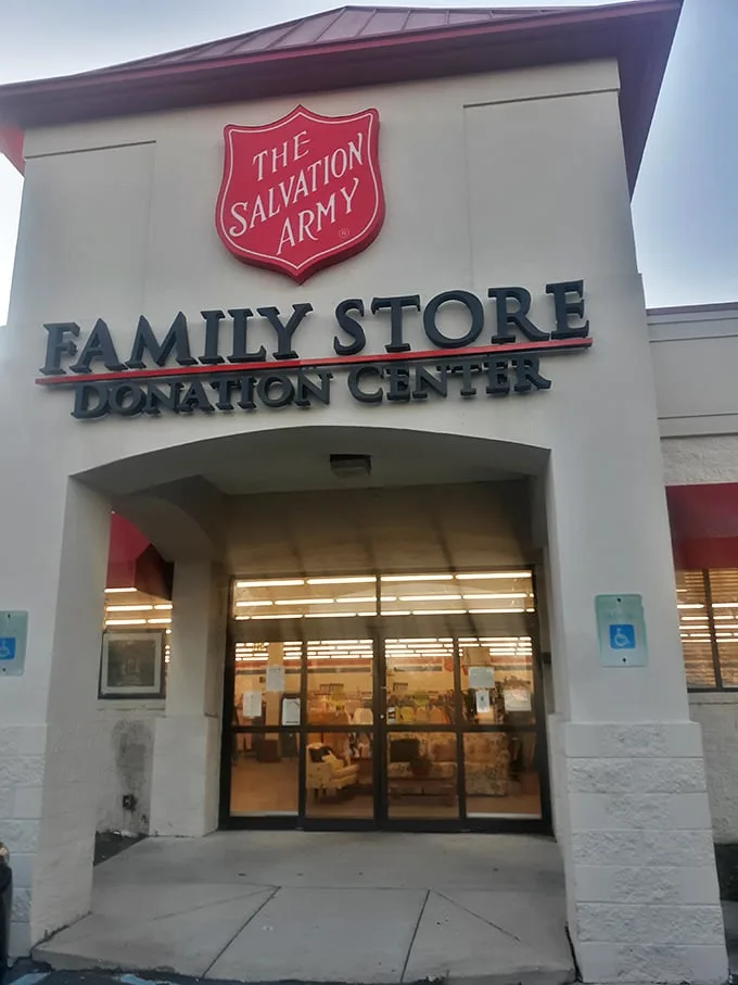 The Salvation Army's shield stands guard over Dover's most impressive collection of secondhand treasures. Your next conversation piece awaits inside.