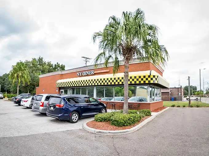 The New York Diner's iconic yellow and black checkerboard trim – bringing a taste of Manhattan to Valrico without the subway fare.