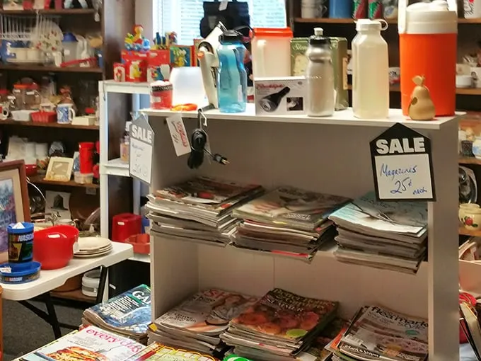 Magazines stacked like time capsules next to vintage thermoses—proof that yesterday's ordinary is today's extraordinary find.