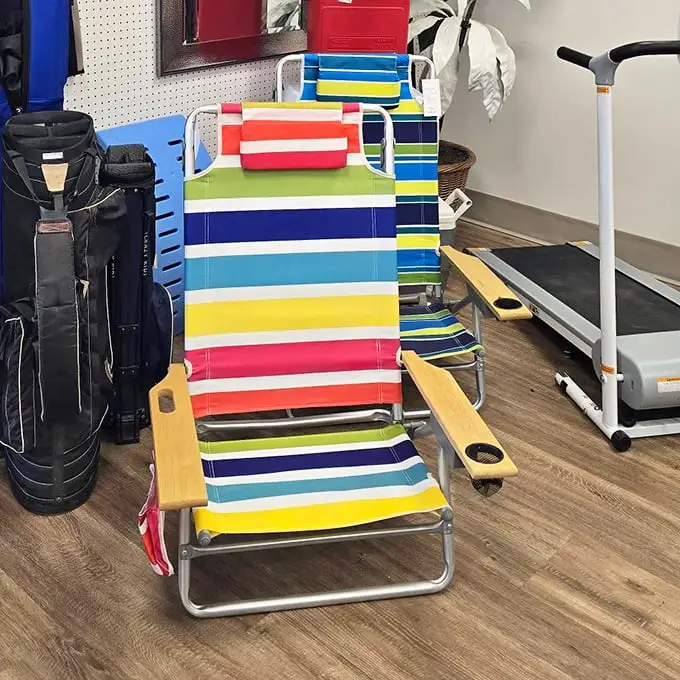 Beach chair nirvana! These vibrant loungers are just waiting to support your sunbathing ambitions and hold your summer cocktail.