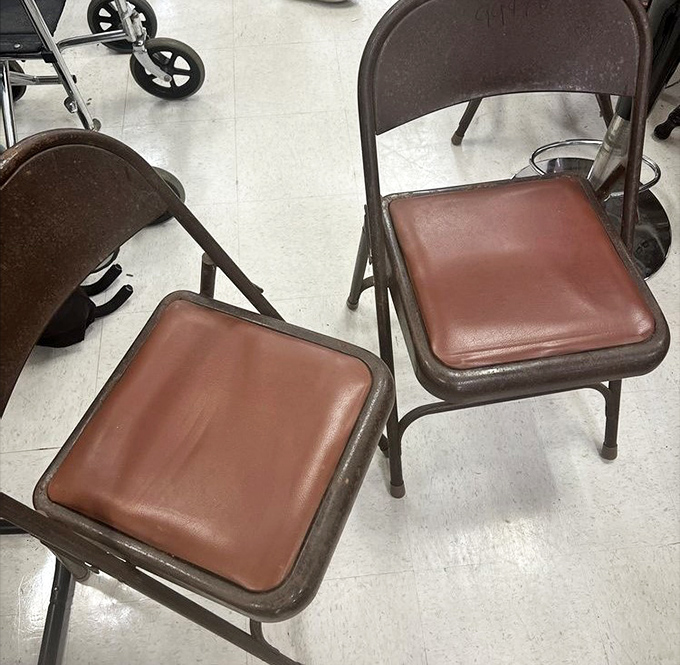 These vintage folding chairs could tell stories—maybe about church socials or backyard barbecues from decades past.