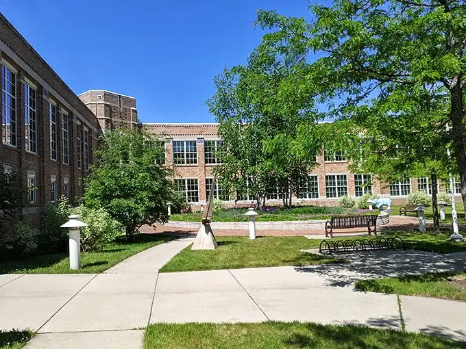 Not your grandmother's library! Charlevoix's book haven combines brick elegance with green space, making literature feel like a luxury resort experience.