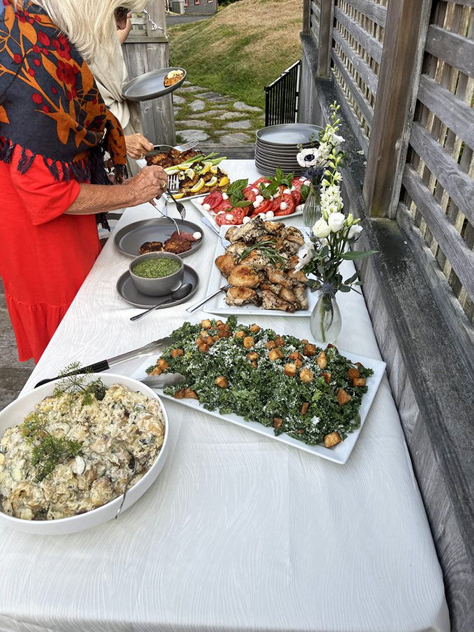 A feast fit for a garden party: Fresh salads, herb-roasted chicken, and colorful vegetables that taste like summer decided to throw a celebration.