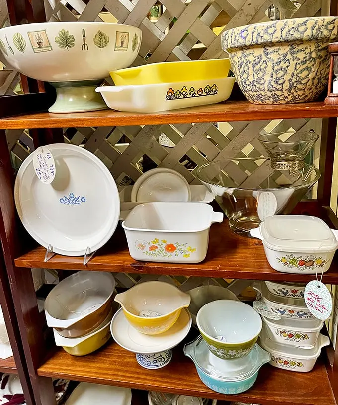 Pyrex paradise! Grandma's kitchen comes alive in these vintage patterns that have outlasted countless TV dinners and holiday feasts.