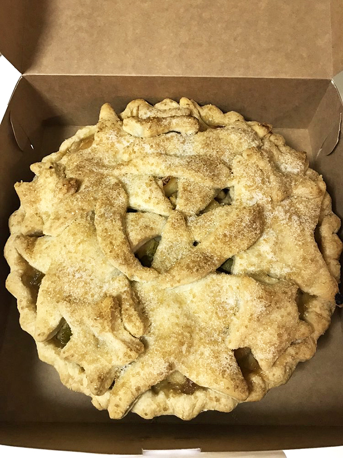 A lattice-top masterpiece that belongs in the Pie Hall of Fame. That golden-brown crust whispers sweet nothings to your taste buds.