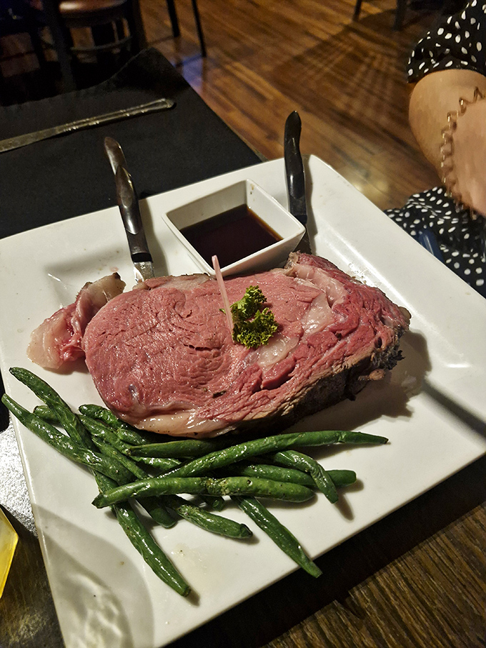 This isn't just prime rib; it's a masterclass in meat preparation—tender, perfectly pink, and swimming in jus that deserves its own Nobel Prize. 