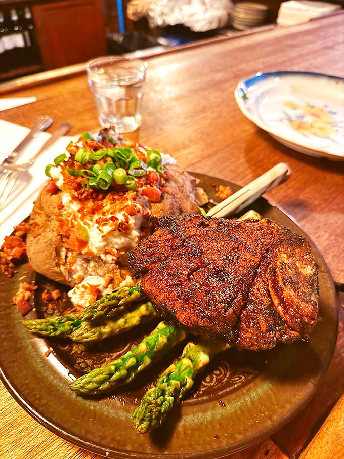 This isn't just a steak and potato—it's a love letter to simplicity, with a loaded spud that deserves its own fan club.