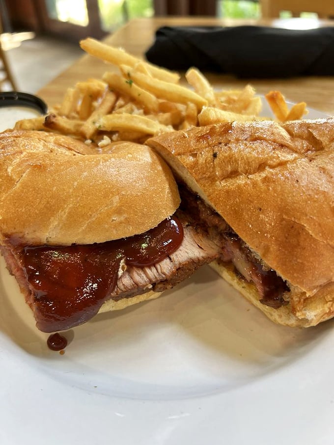 This isn't just a sandwich—it's a California ritual. Tender tri-tip, barbecue sauce, and golden fries that deserve their own fan club.