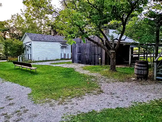 History doesn't just live in museums here—it's preserved in weathered wood and simple structures that whisper stories of simpler times in the Indiana hills.